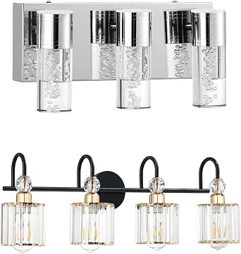 JolyWell 3-Light Crystal Bubble Glass Bathroom Light Fixtures, Modern ...