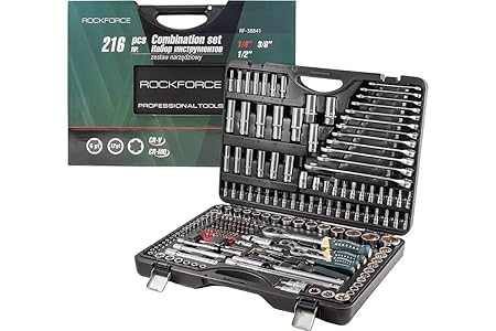 Rockforce 216+6 Pcs CR-V Socket Set | 1/4", 3/8", 1/2" Drive Ratchet ...