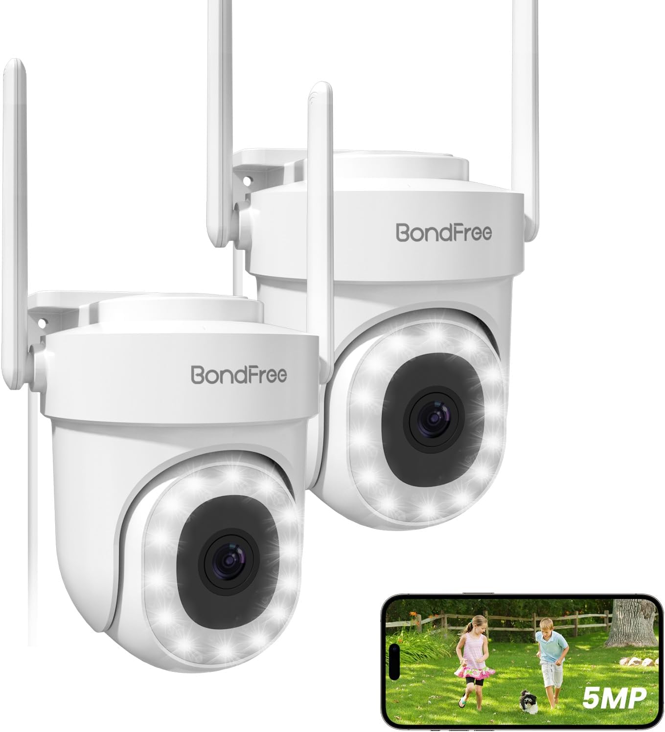 Amazon.com : BondFree 2 Pack 5MP Security Camera Outdoor 2.4/5G WiFi ...