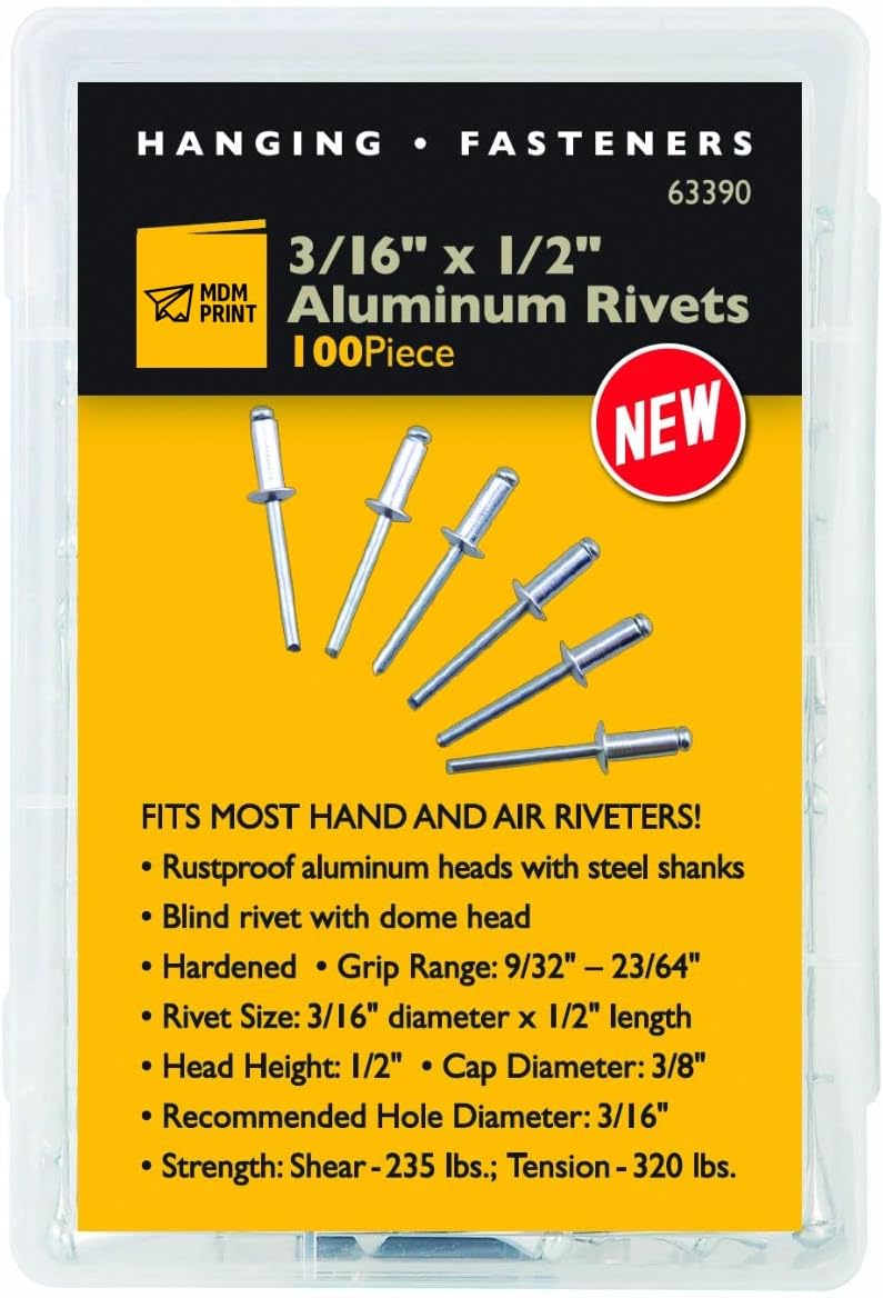 Amazon.com: 3/16 in. Aluminum Blind Rivet Set, 100 Piece : Industrial ...