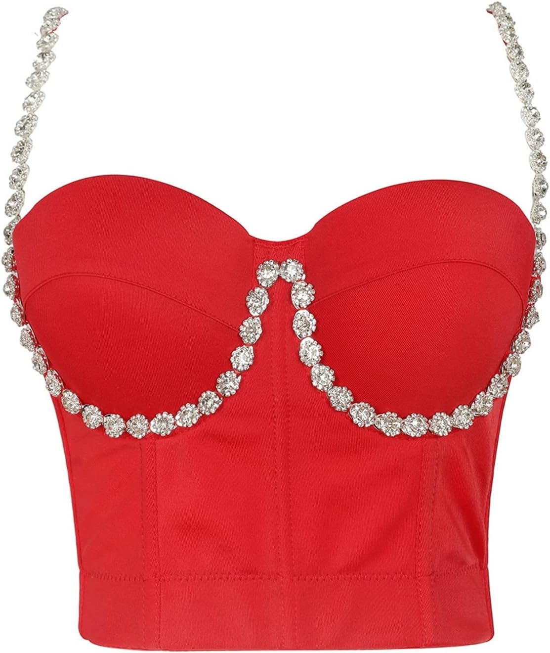 Amazon.com: Women Rhinestone Push Up Bustier Bra Sexy Backless Slim ...