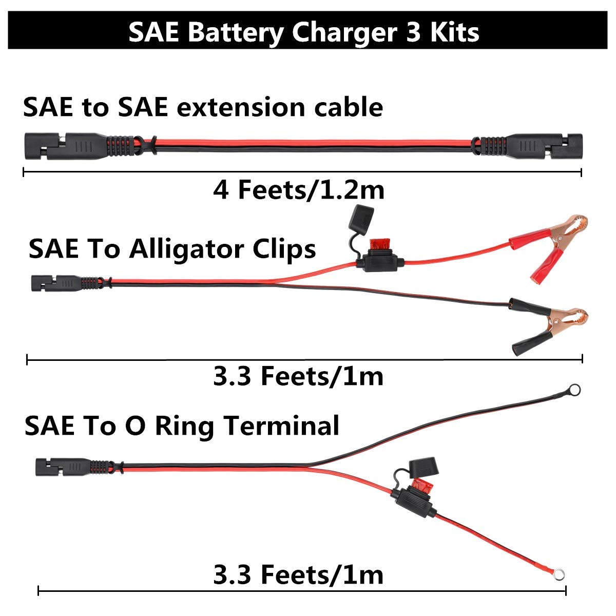 16 Gauge SAE Cable Battery Charger Kits,12 V SAE to SAE 2 Pin Connect ...