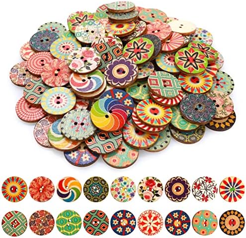 100 PCS Wooden Buttons for Crafts, Qincling Wood Buttons 1 Inch ...