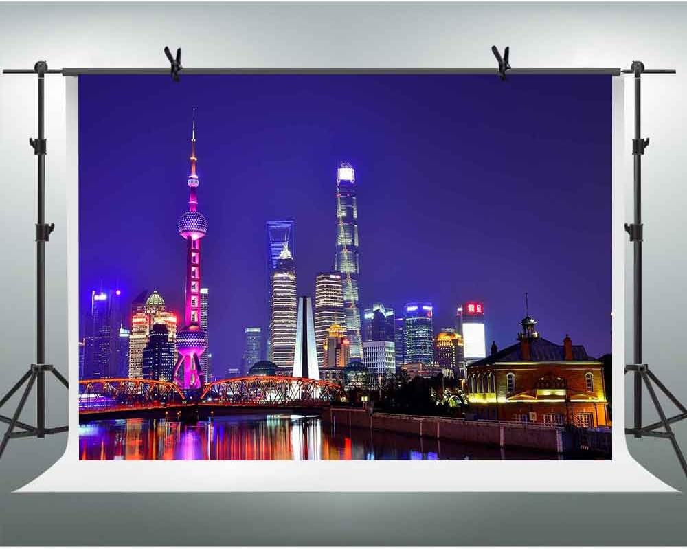 Amazon.com : FHZON 7x5ft Shanghai Bund Night Scene Backdrops for ...