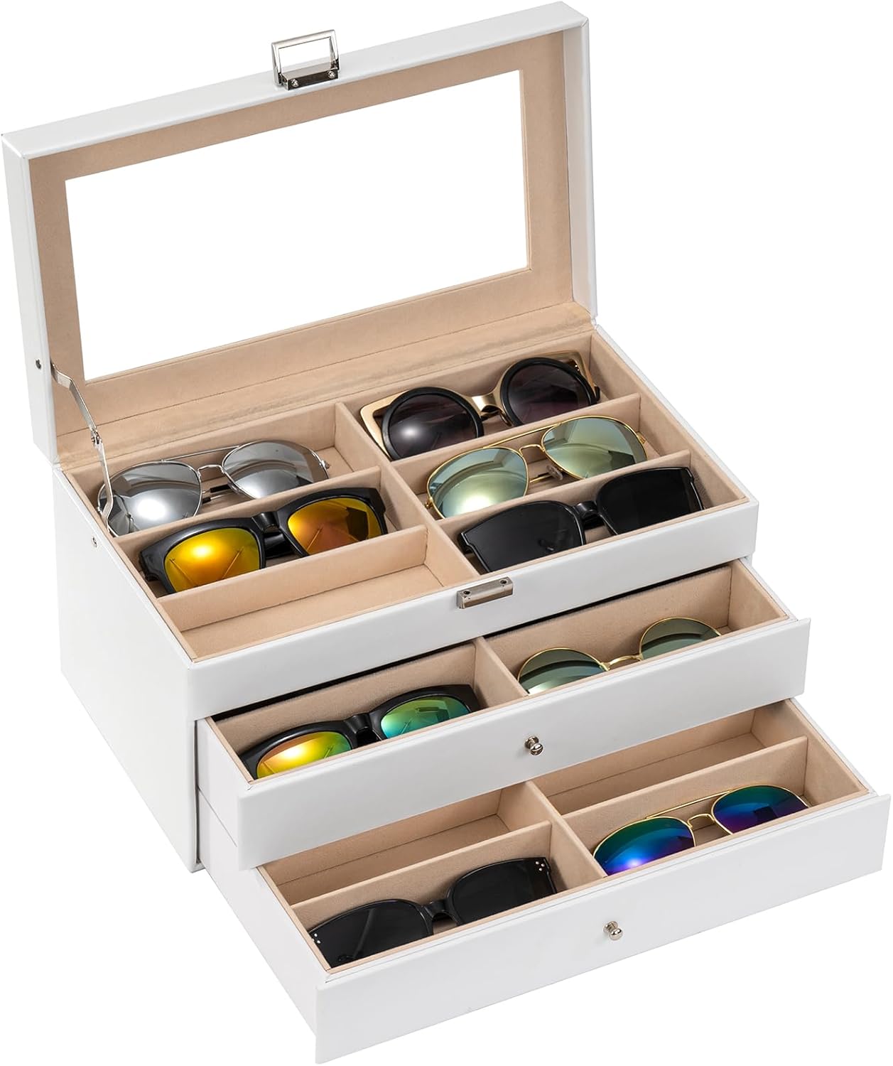 ProCase 3-layer Sunglasses Storage Organizer, 18 Slots Leather Sunglass ...
