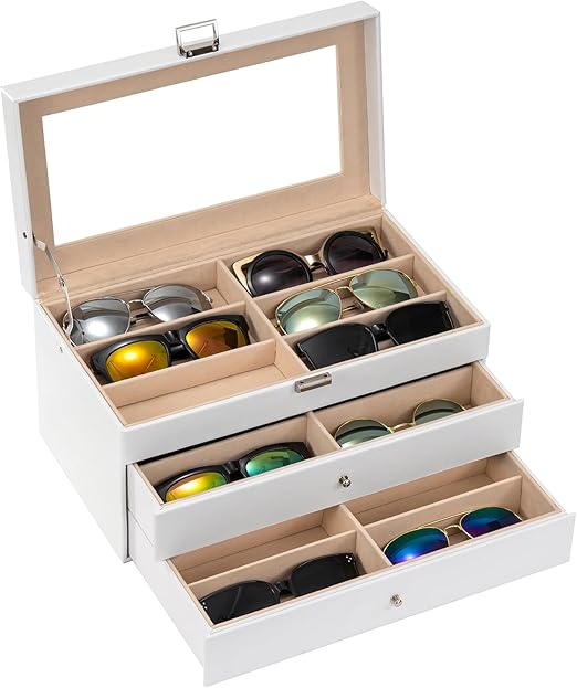 ProCase 3-layer Sunglasses Storage Organizer, 18 Slots Leather Sunglass ...