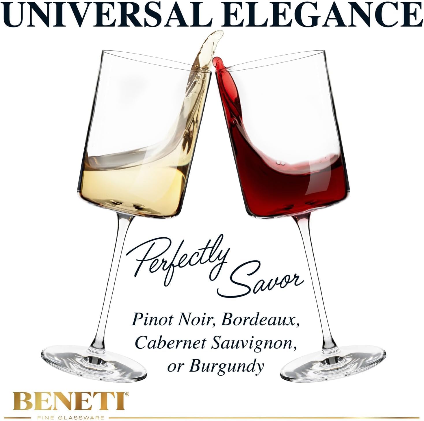 BENETI Square Wine Glasses Set of 4 | Handmade In Europe | 14oz Premium ...