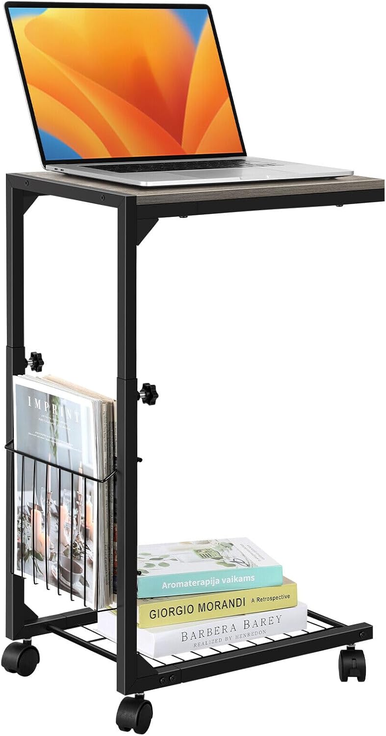 Amazon.com: Sofa End Table with Wheels Couch Table Slide C Shape End ...