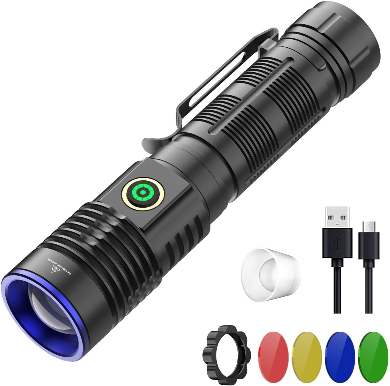 4 in 1 Multicolor flashlight, 300 Lumen Zoomable One Mode White Red ...