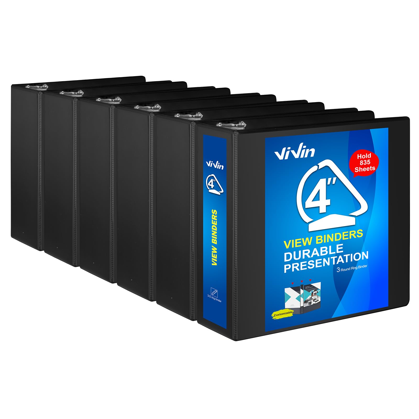 Amazon.com : ViVin Durable 4 inch Slant-D Ring Binder, View Binder Three Ring Large Binder, 835 ...