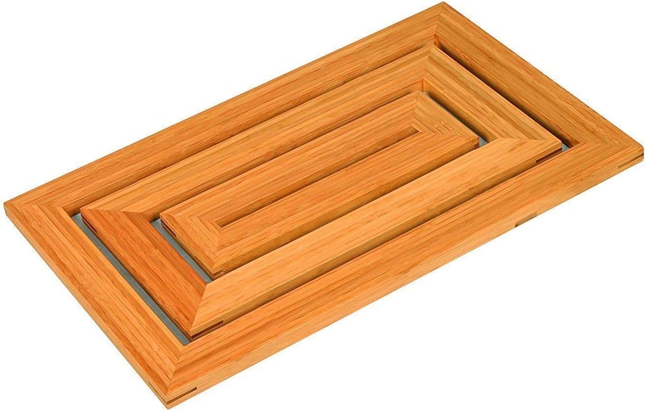 EZ Pack - 100% Luxury Bamboo Floor and Shower Bath Mat Skid Resistant ...