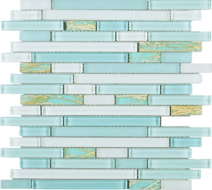 Amazon.com: TNLQG-02 Light Blue Green Glass Stripe Floral Mosaic Tile ...