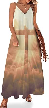 SDERDZSE Christian Cross Jesus Summer Dresses Maxi Dress Sundress Beach ...