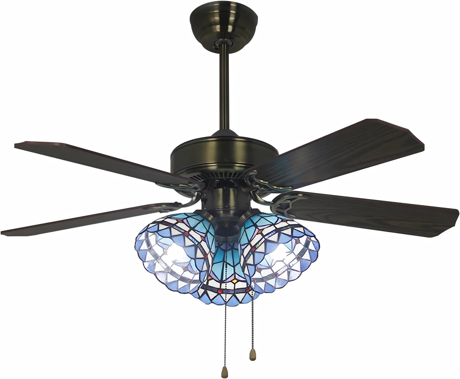 MG REAL Tiffany Style Ceiling Fan with Light, 5 Reversible Wooden ...