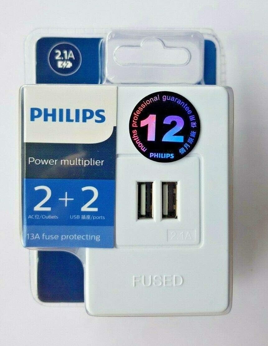 Philips POWER MULTIPLIER 2 X UK PLUG AC OUTLET OUTPUTS & 2 X USB ...