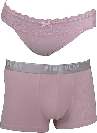 Amazon | [ヴァトゥン] ペアパンツ 下着 カップル お揃い 男女 2点セット（ショーツはM） レース ピンク ベージュ NPK712 ...