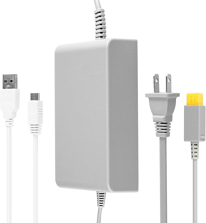 AreMe AC Power Supply Adapter for Wii U Console + USB Charging Cable ...