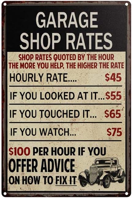 Amazon.com : Shop Rates Sign Garage Rustic Wall Decor Mechanic Signs ...