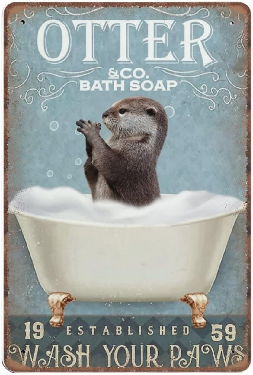 DAIERCY Funny Vintage Sign Otter & Co. Bath Soap Wash Your Paws Otter ...