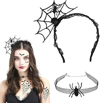 DURANTEY Halloween Headband Spider Headband with Necklaces Spider Hair ...