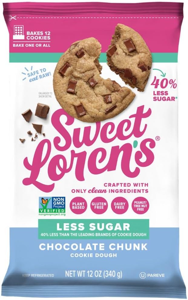 Amazon.com: Sweet Loren's Chocolate Chunk Less Sugar Cookie Dough 12oz ...