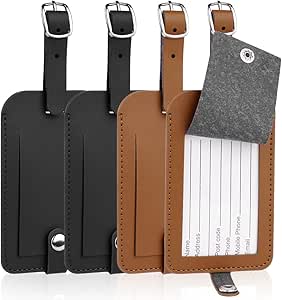 Flintronic 4 Pcs Luggage Tags, Leather Baggage Labels, Suitcase Name ID ...