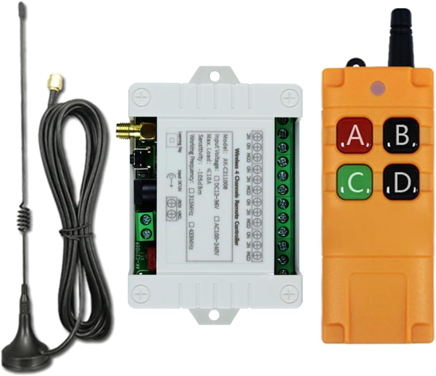 DC 12V 24V 36V Wireless Remote Control Switch 10A 4CH 433Mhz 600ft Long ...