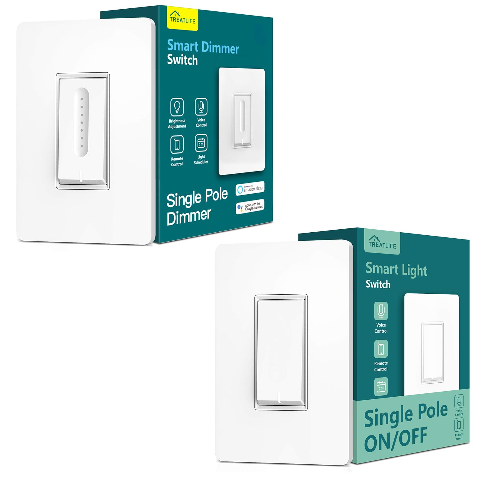 TREATLIFE Single Pole Smart Light Switch 1Pack + Smart Dimmer Switch ...