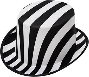 Amazon.com: Black and White Striped Top Hat Rolled Short Brim Magician ...
