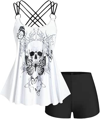Amazon.com: ROSE GAL Plus Size Women Gothic Two Piece Swimsuits 2 Piece ...