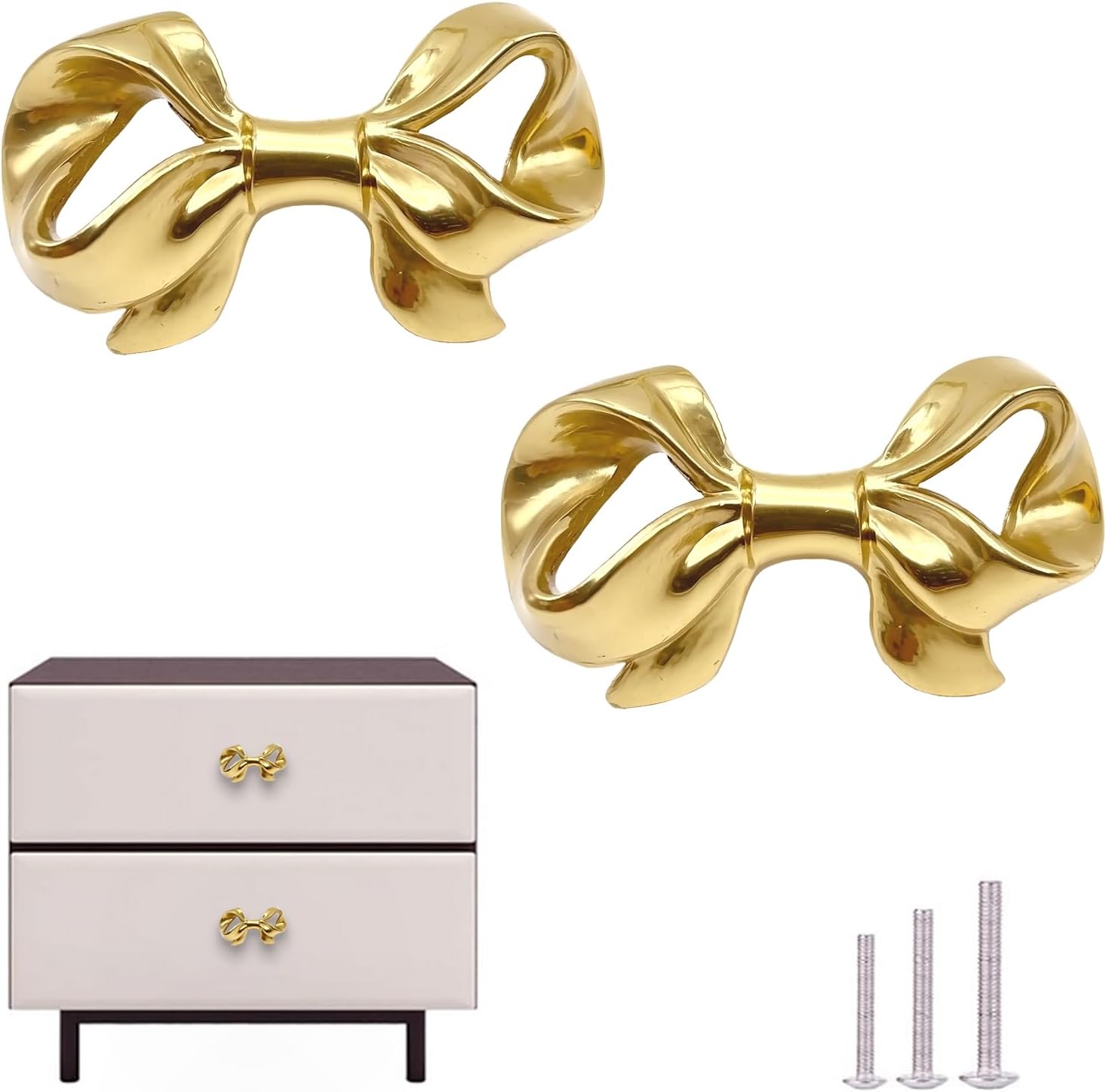 Indian Shelf 6 Pieces Brass Gold Bow Drawer Knobs for Kitchen Cabinet Hardware Nursery Door ...