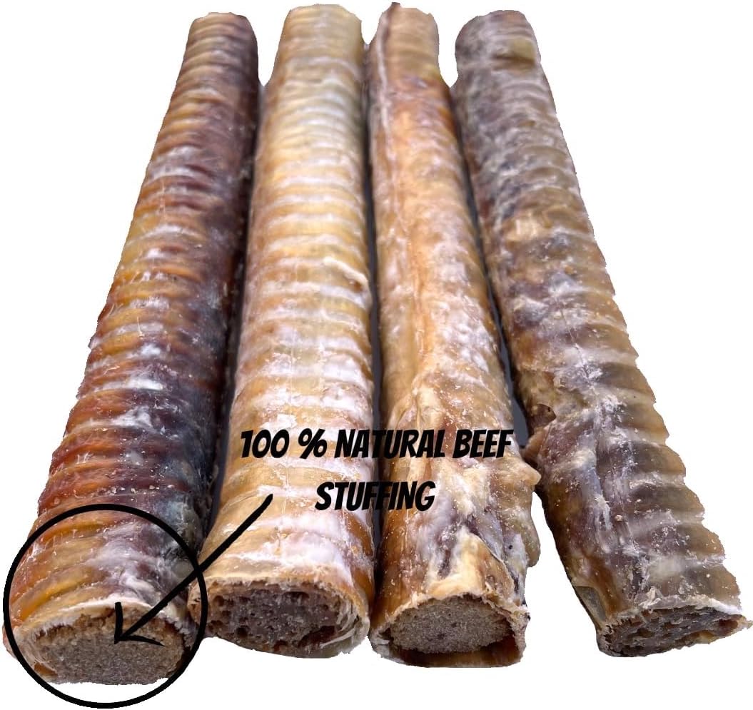 Beef Stuffed Trachea for Dogs - 12 Inch Dog Chew Treat (4 Pack, 800 ...