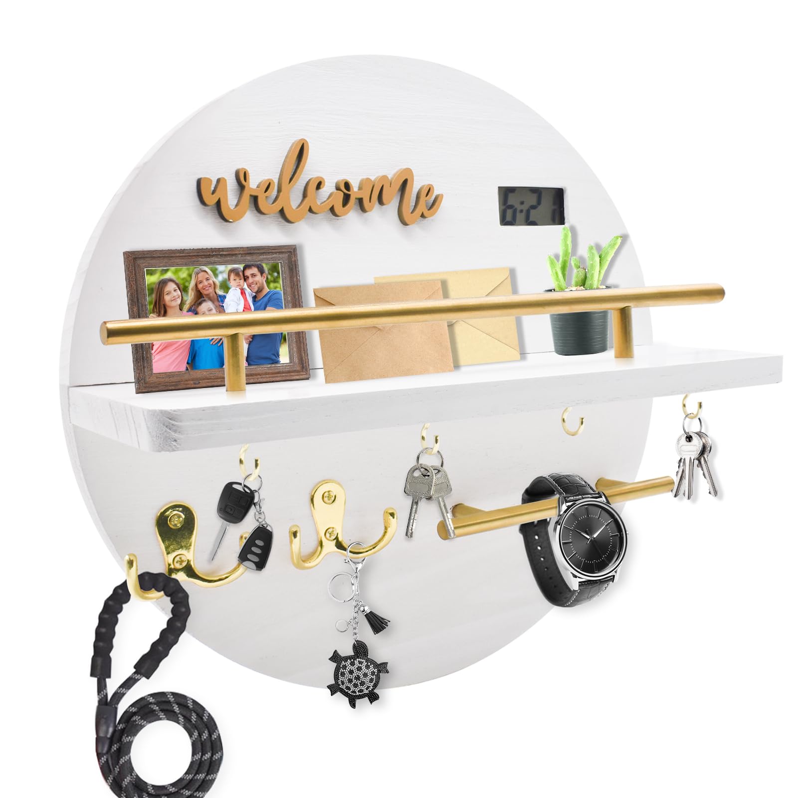 DAAIXC Key Holder for Wall Decorative,Round Wooden Key Hooks Wall ...