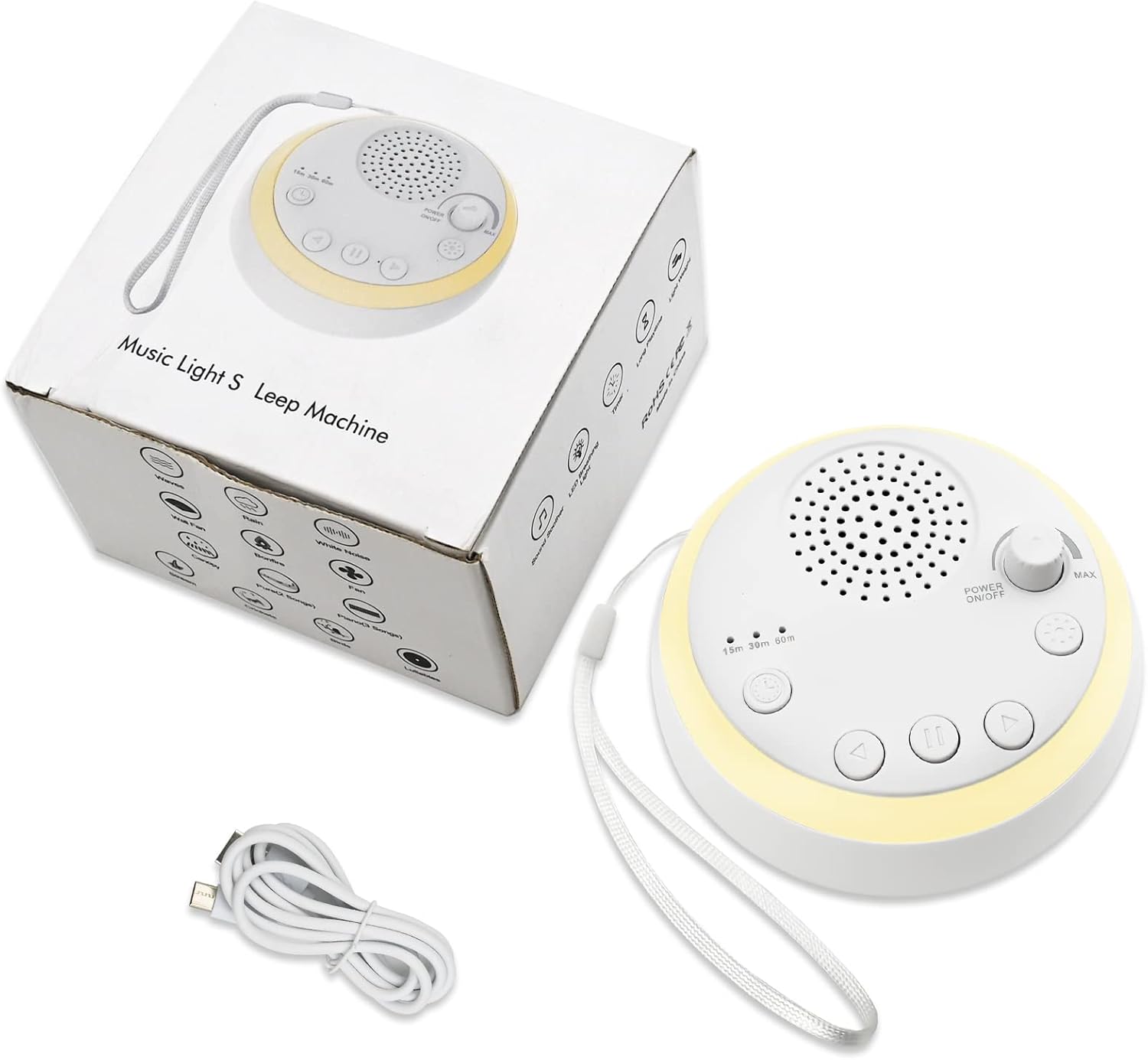 White Noise Machine Sound Machine with Night Light Portable Sleep Aid ...