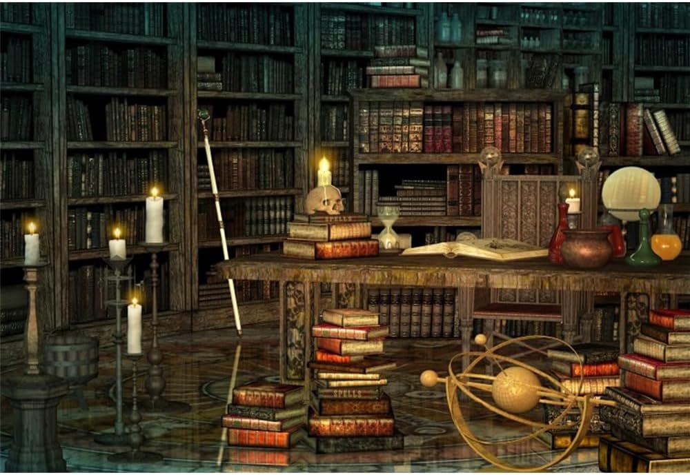 Amazon.com : YongFoto Medieval Library Magical Wizard Study Room ...