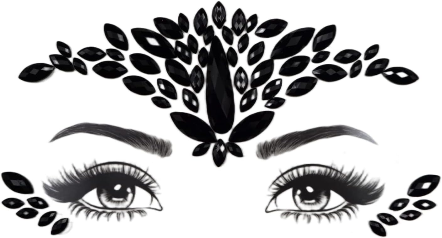 black face gems adhesive stick on face black sticker rhinestone for ...