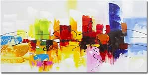 Fokenzary Hand Painted Colorful Abstract Painting on Canvas Bright ...