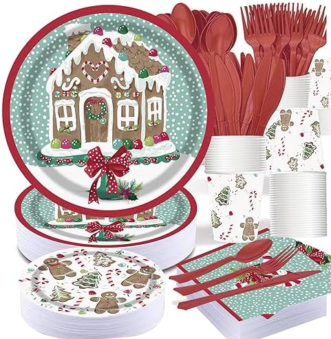 Amazon.com: 96Pcs Christmas Gingerbread Party Plates, Gingerbread Man ...