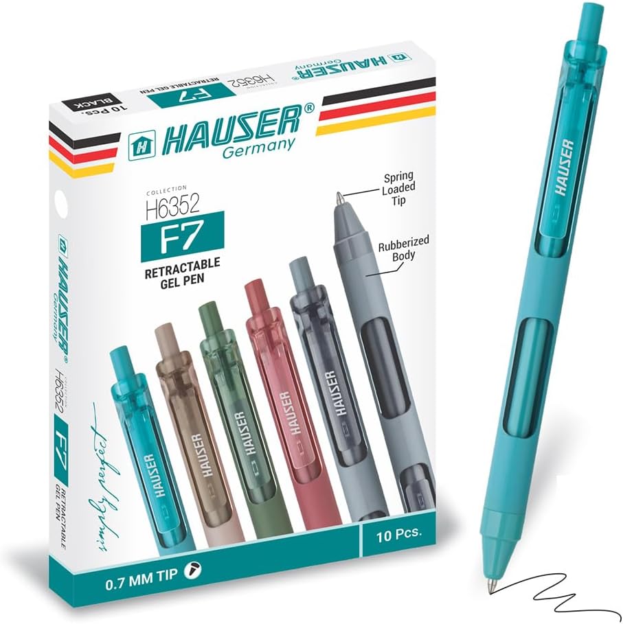 Hauser F7 Gel Pens 07 Mm Black Ink Pens 10 Pc Ergonomic