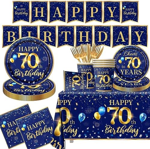 Amazon.com: 9PCS Blue Black 70th Birthday Decorations Vintage 70th ...