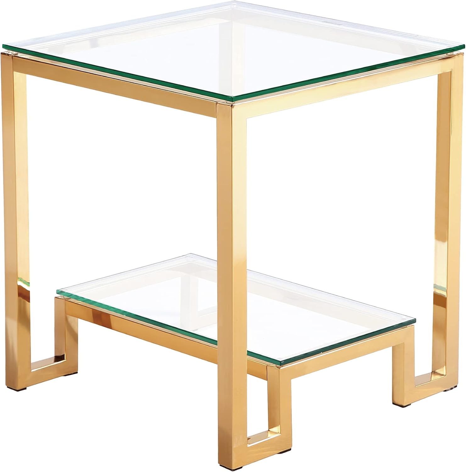 Amazon.com: Glass End Table Square,Modern Glass Side Table with 2 Tier ...