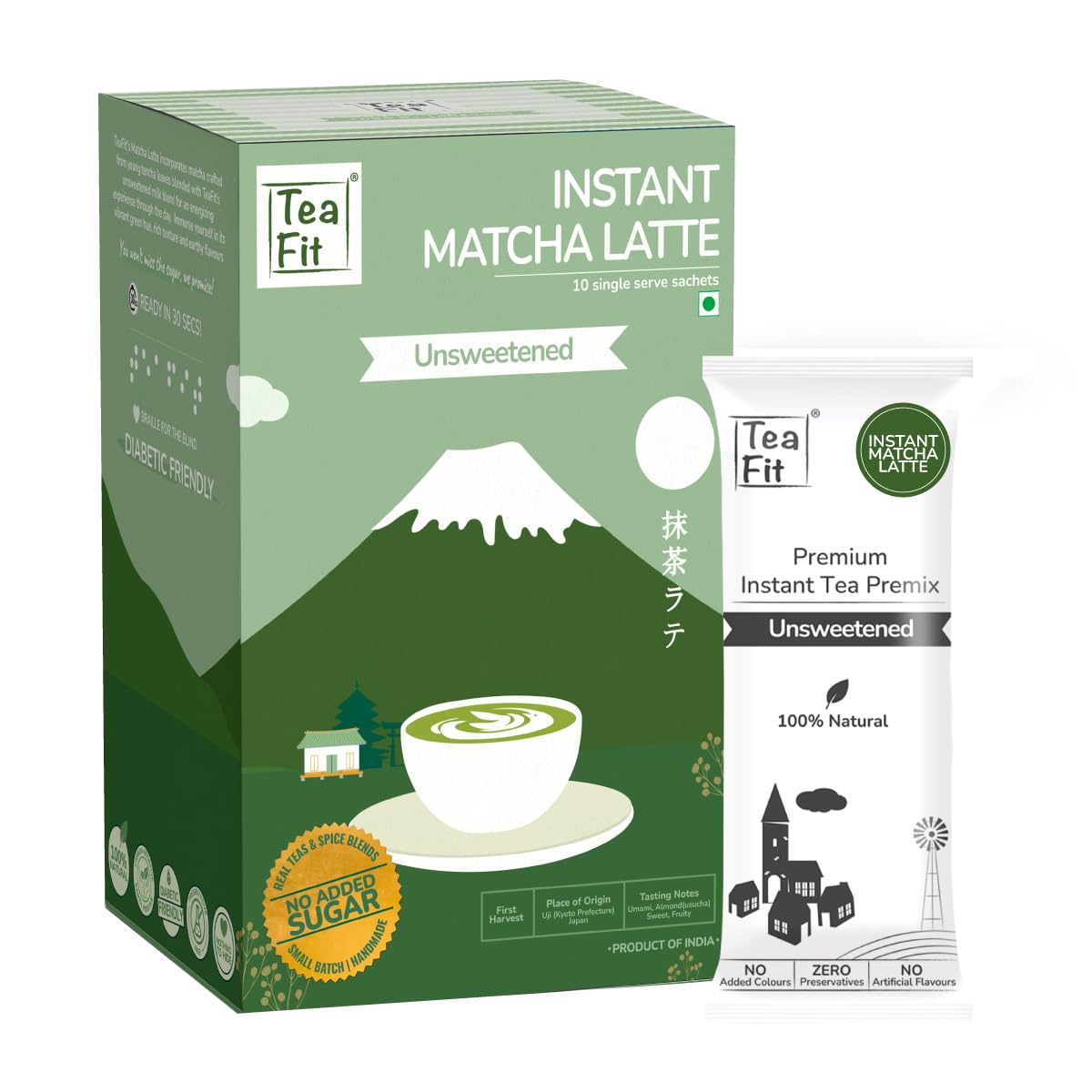 TeaFit Premium Zero Sugar Instant Matcha Latte Pack of 10 Sachets ...