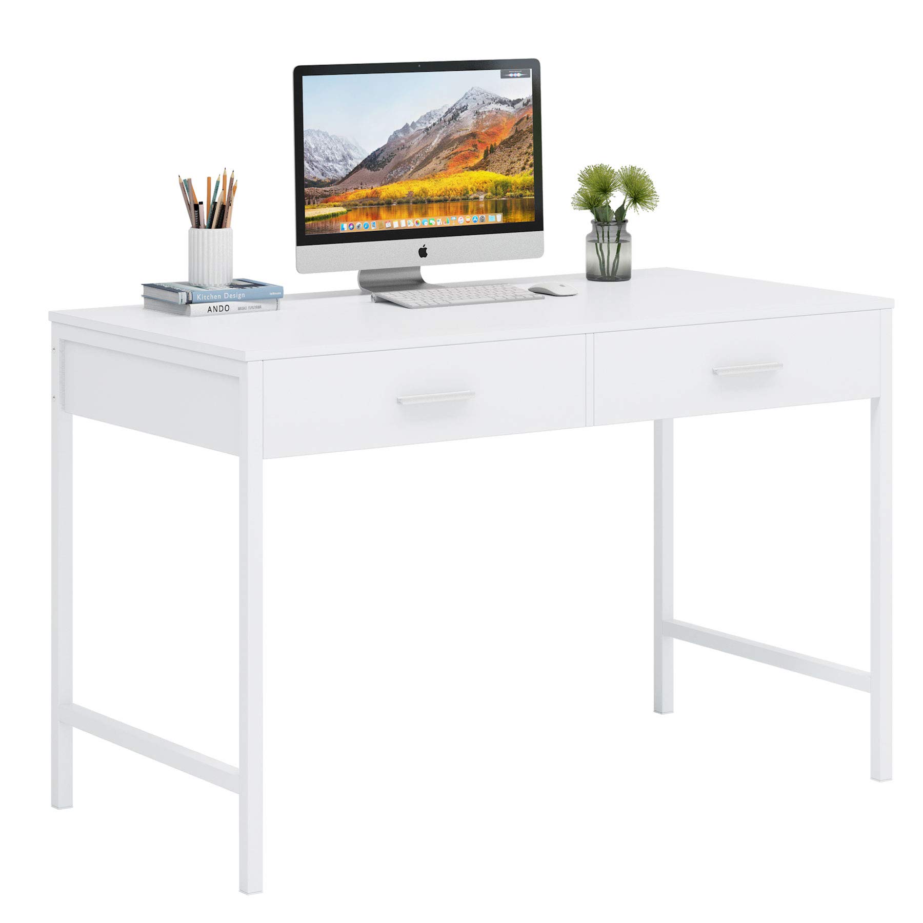 Tribesigns White Writing Desk Study Desk With Drawers Computer Desk ...
