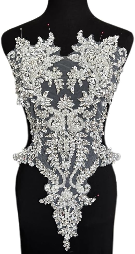 Amazon.com: Handmade Bodice Rhinestones Applique Sewing Glass Beads ...