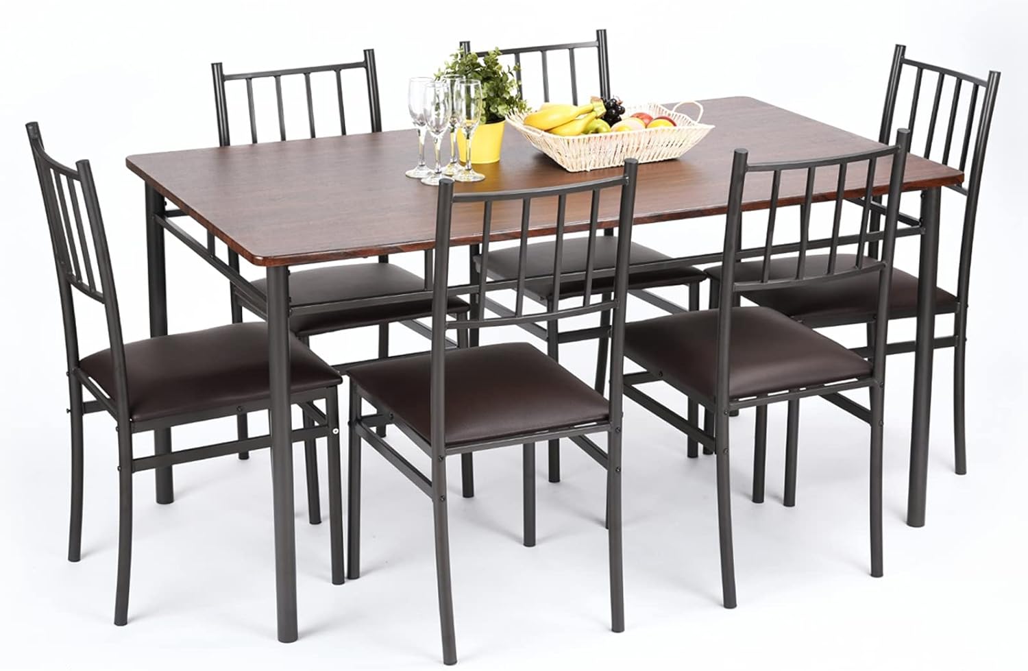 Amazon.com - 7 Piece Kitchen Dining Set 1 Wood Metal Rectangular Table ...