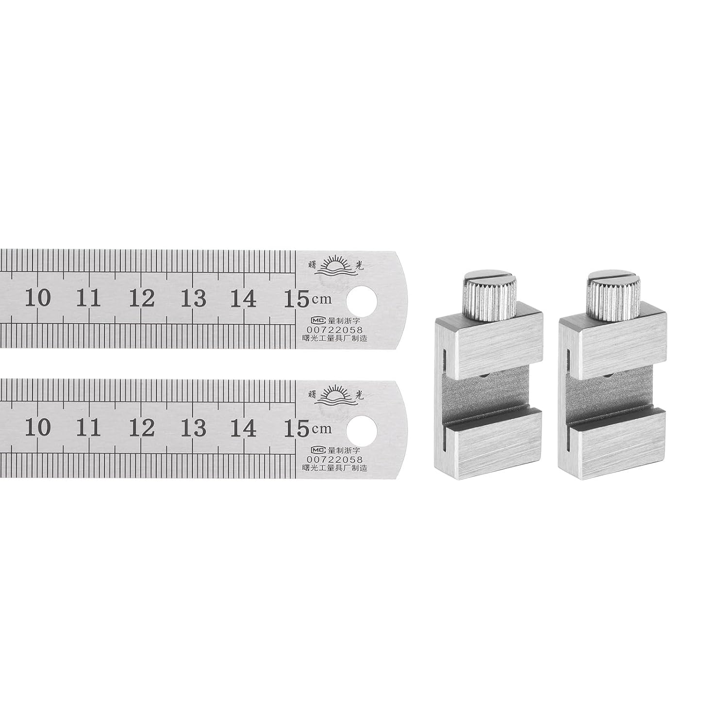 HARFINGTON 2Pcs 2 in 1 Stainless Steel Ruler with Scriber Block 15cm/6 ...