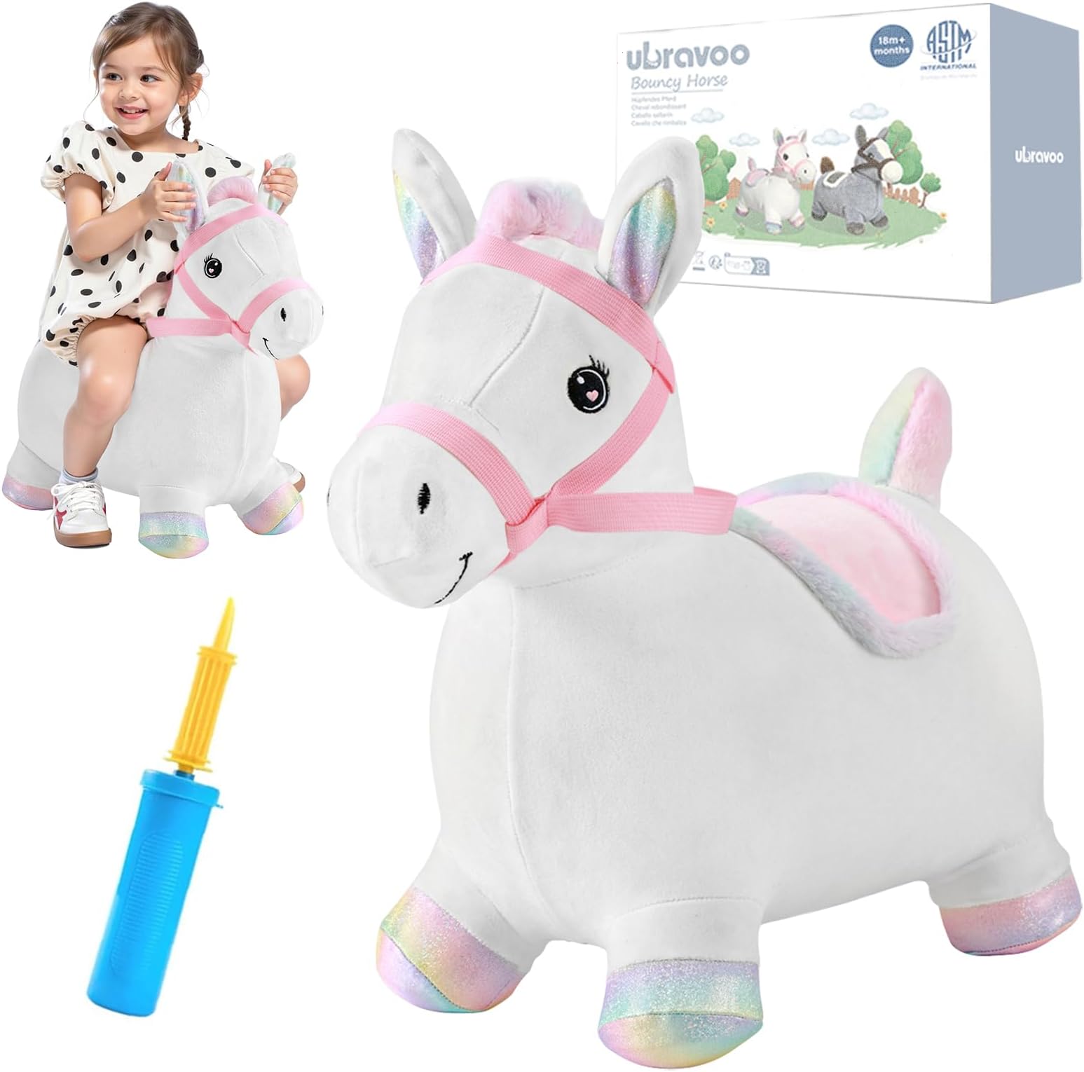 Ubravoo Bouncy Pals Hopping Horse Toddler Inflatable Bouncing Plush ...