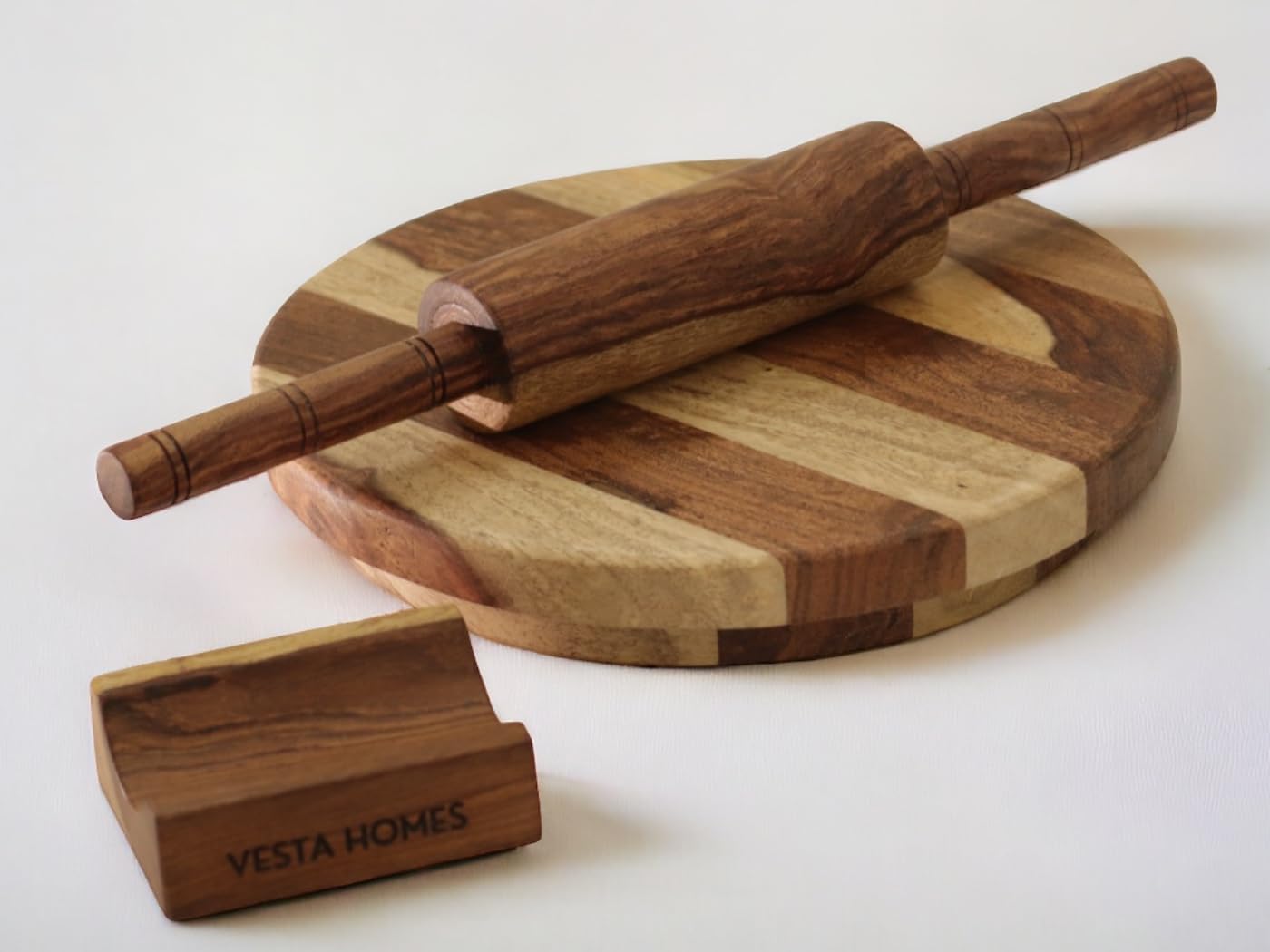 Buy The Decor Mart Premium Mango Wooden Chakla Belan Set with Stand ...