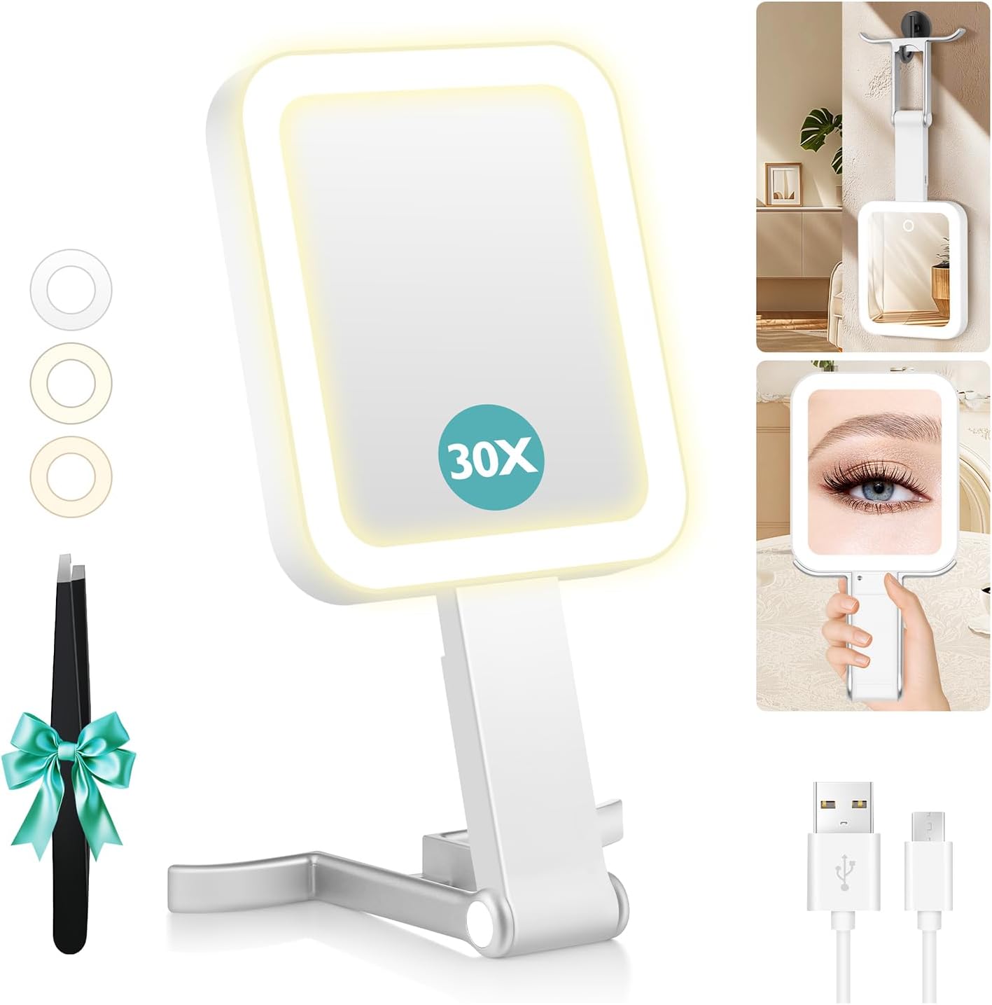 Miroir de maquillage grossissant de voyage avec lumières, miroir ...
