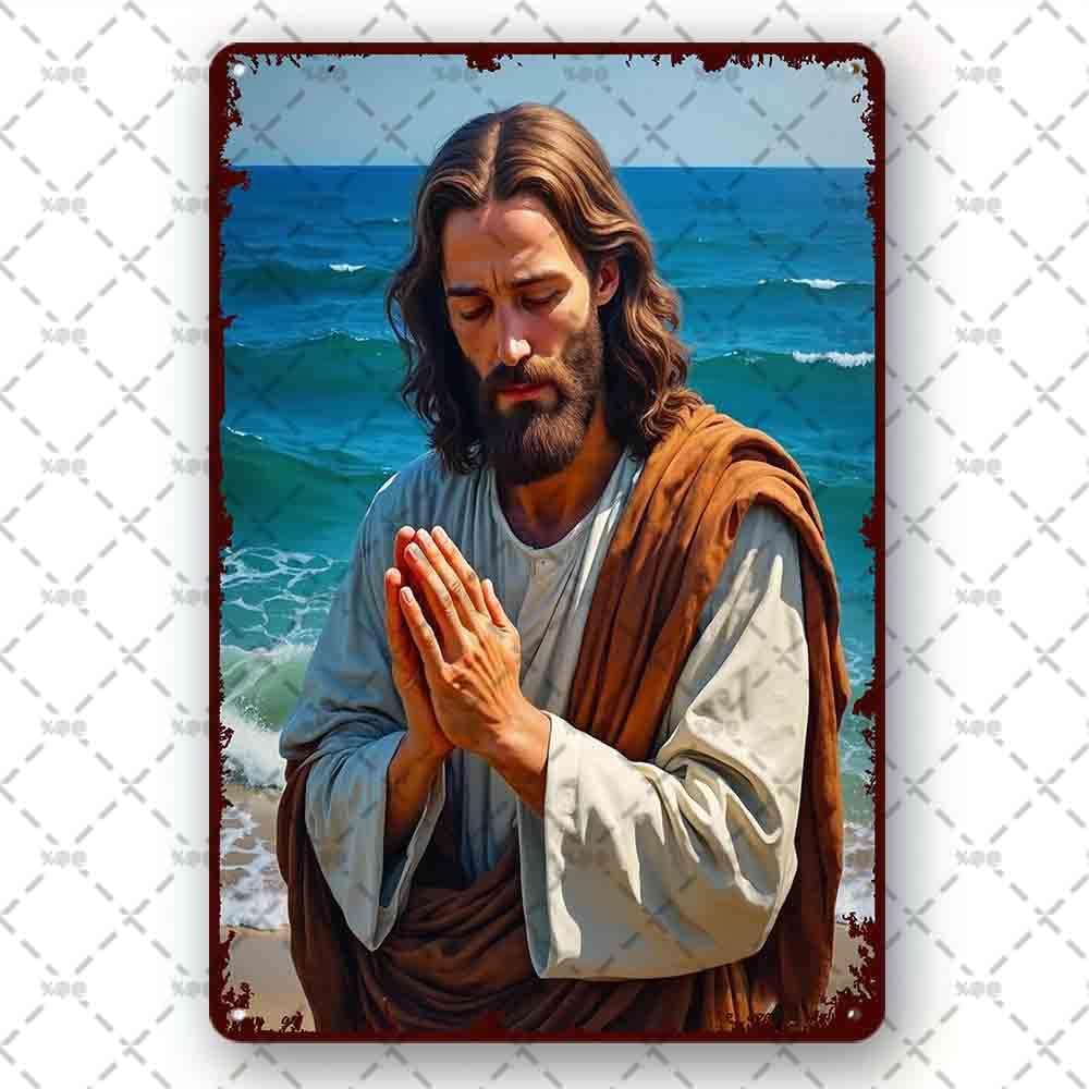 Amazon.com: Metal Tin Signs Vintage Funny Jesus Seashore Prayer Hanging ...